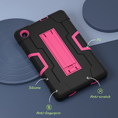 TCL Tab 8 LE Case for Kids 9137W,YLDZSH for TCL Tab 8 WiFi Tablet Case 9132X Soft Silicone Hard Back Hybrid Case for TCL Tab 8 Tablet (Black+Rose red)