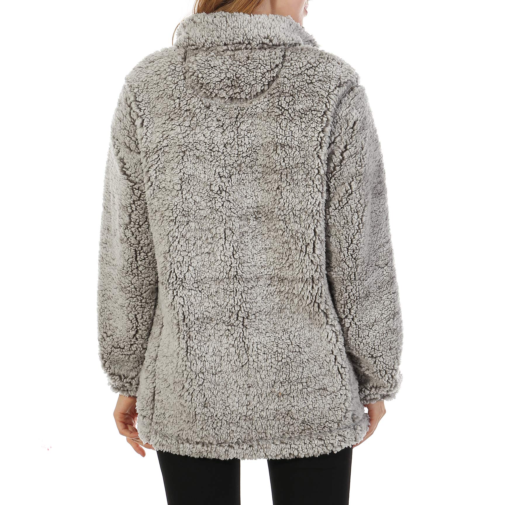 Les umes Women's Zipper Sherpa Pullover Fuzzy Fleece Sweatshirts Jacket Winter Oversized Outwear Coat Gray M