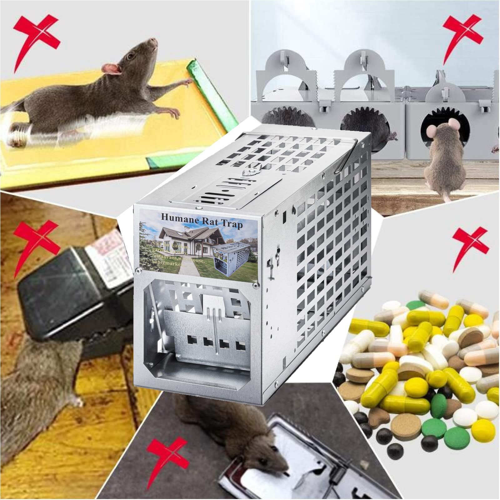 Joozer Humane Rat Trap That Work Live Mouse Trap Indoor Catch and Release Animal Cage Multi Large Bait Outdoor Reusable Chipmunk Mice Voles Rodent (1 Door 2pack)
