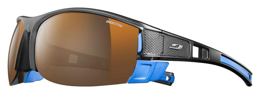 Julbo Makalu Asian Fit Sunglasses for Outdoors, Hiking, Mountaineering - Reactiv HIGH MOUNTAIN Polarized 2-4 - Black Trans Matte/Blue