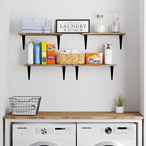 Wallniture Arras Floating Wall Bookshelves for Living Room Decor Laundry & Kitchen Organization Office Decor 17"x8" Wall Shelf Set of 4, Burnt Finish