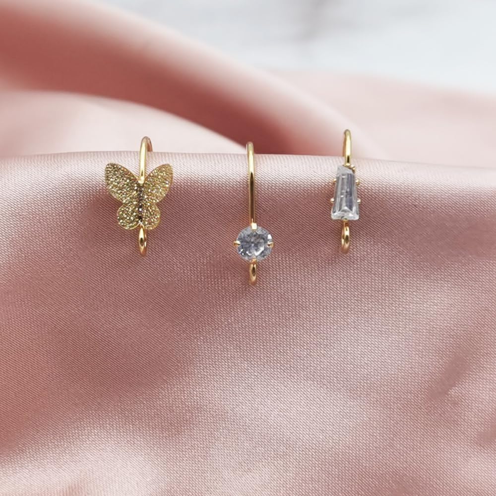 INSPIRELLE 30 PCS / 15 Pairs Earring Hooks with Crystal Gold Plated Long-Lasting Earring Findings with Clear Backs for Jewelry Making