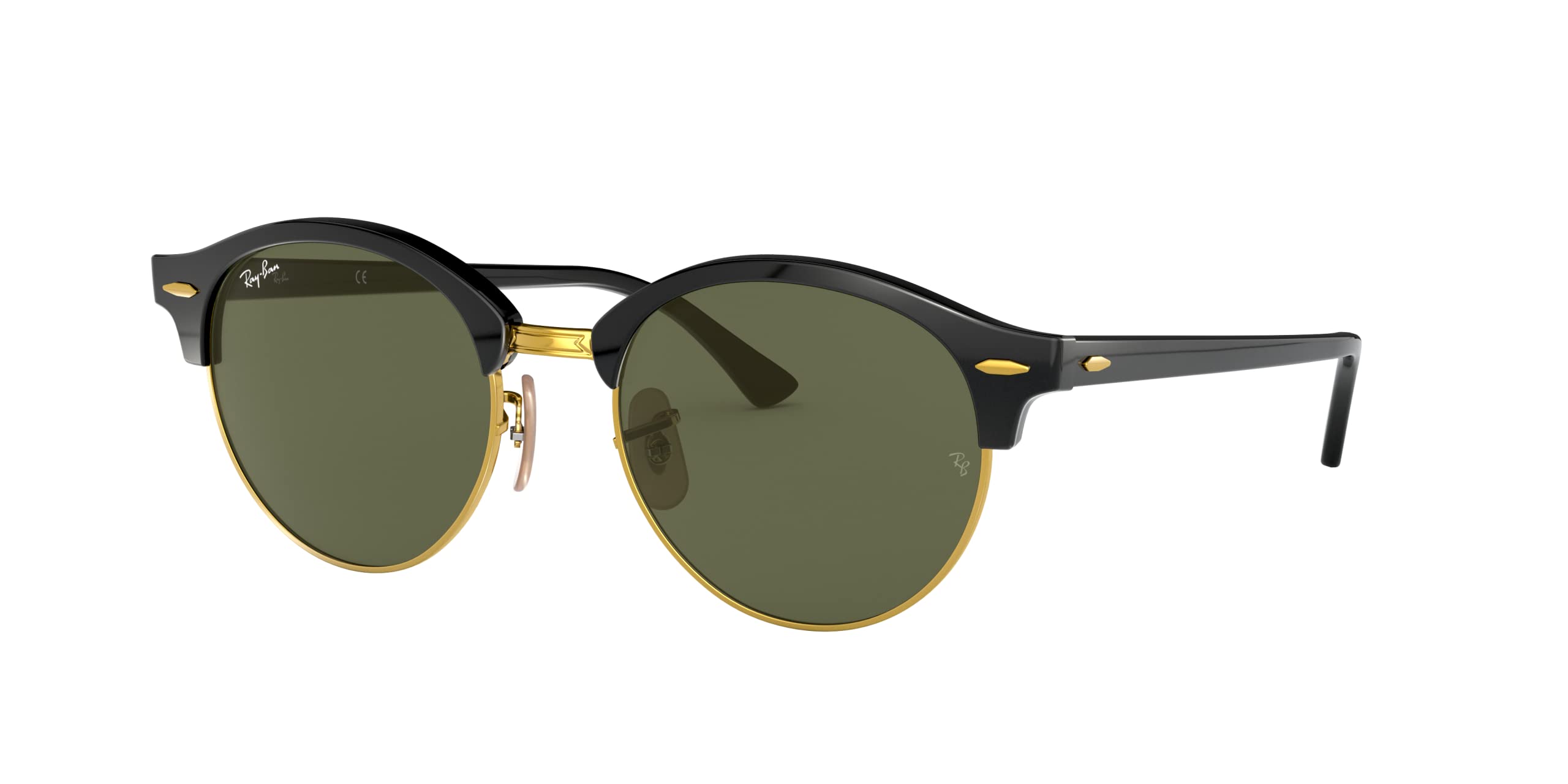 Ray-Ban RB4246 Clubround Round Sunglasses, Black/Polarized G-15 Green, 51 mm