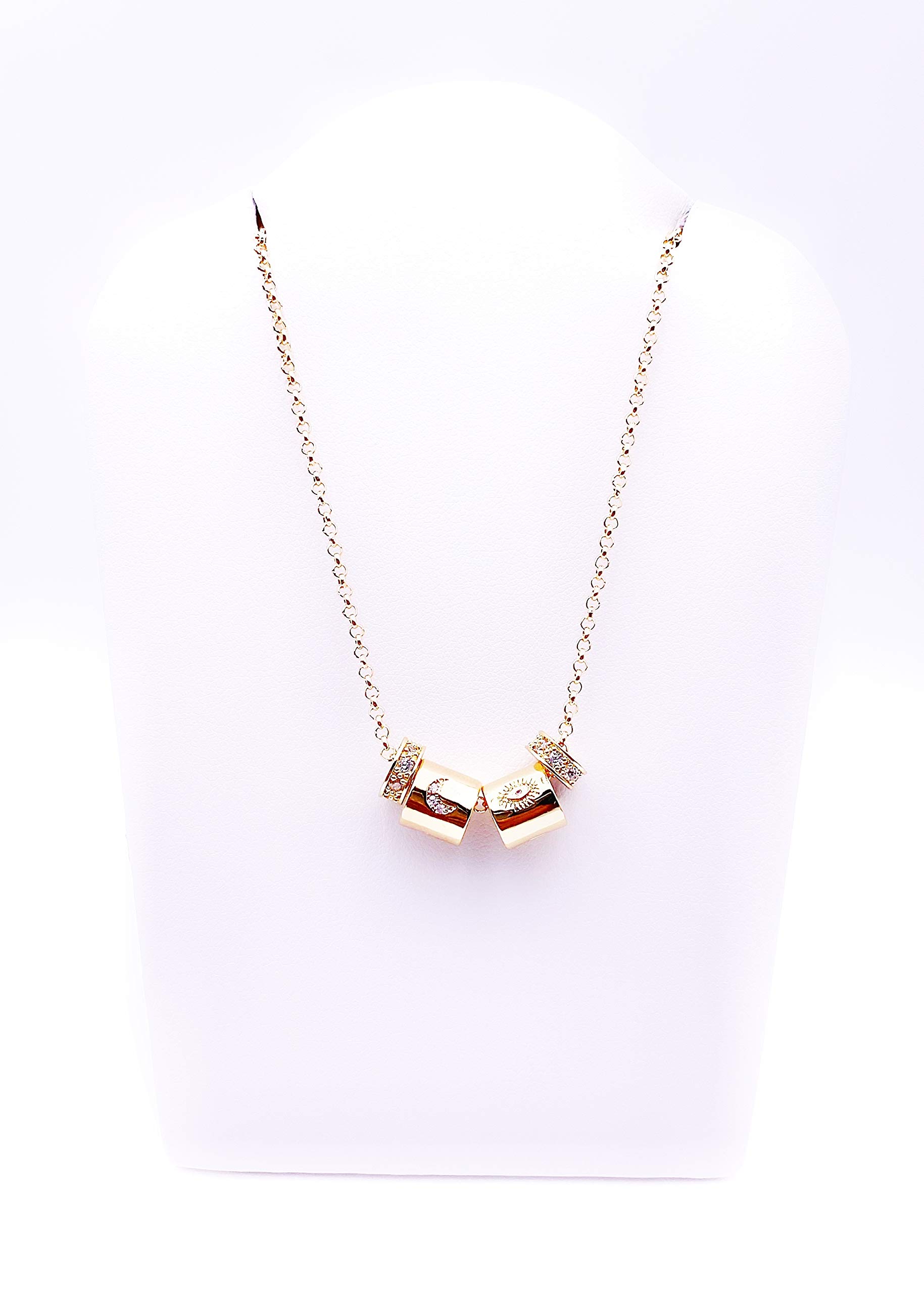 LESLIE BOULES Gold Evil Eye & Half Moon Necklace for Women Charm 18K Plated Chain