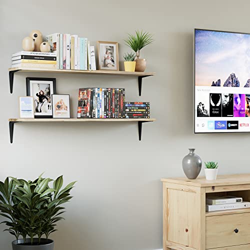 Wallniture Arras Floating Shelves for Wall Storage, Bookshelf Living Room Decor, Bedroom & Kitchen Organization, Bathroom Shelves, 36" Wall Shelf Set of 2