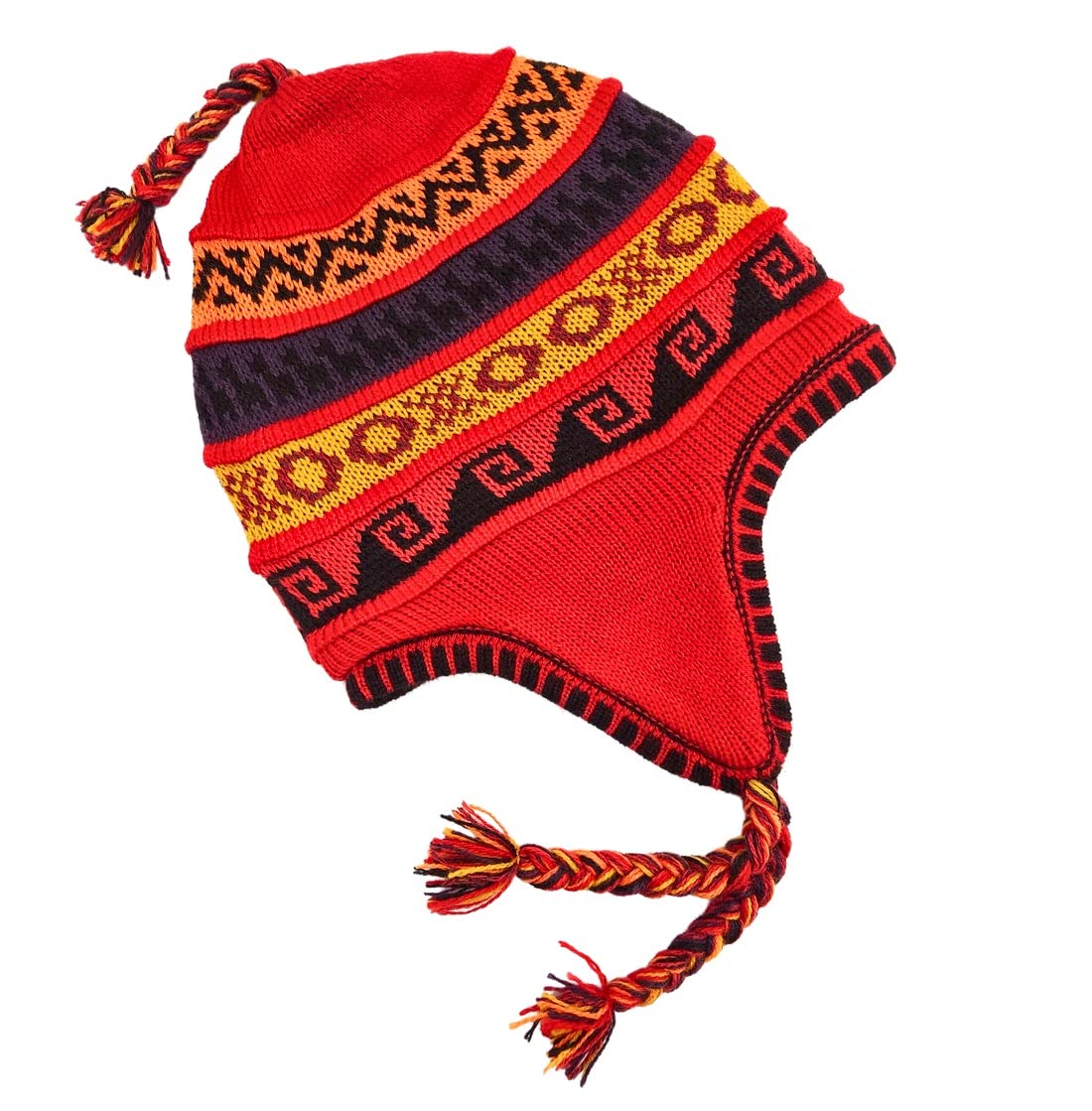 Peruvian Beanie Alpaca Hat, for Women and Men, Soft and Warm hat, Peruvian hat Made in Peru, Soft, Light and Resistant Alpaca (red line Yellow)