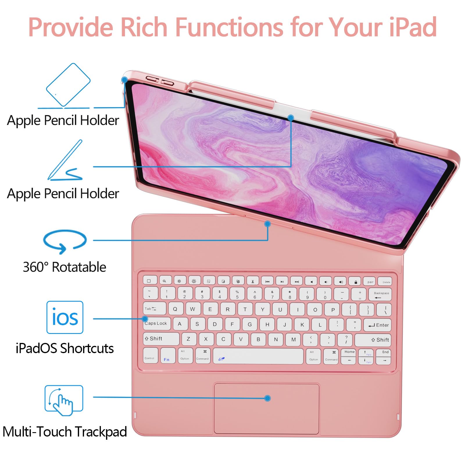 iPad Pro 12.9-inch Case with Keyboard, Touch Trackpad Keyboard Case for iPad Pro 12.9-inch 2022-6th/ 2021-5th/ 2020-4th/ 2018-3rd Generation, 360° Rotatable iPad Pro 12.9-inch Case with Pencil Holder