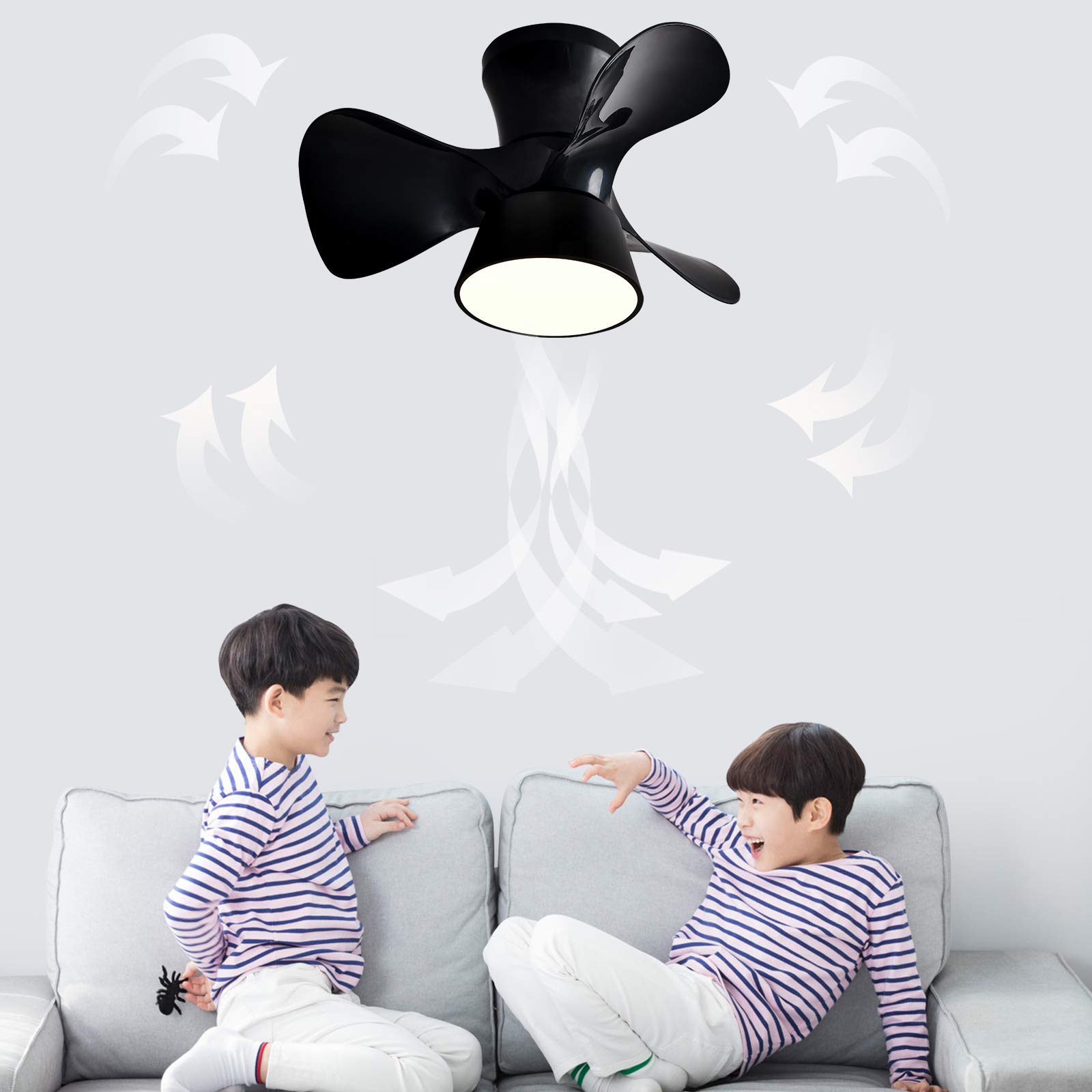 IYUNXI 36W Ceiling Fans with Lights Reversible Flush Mount Ceiling Fan Black Ceiling Fan with Lights Remote Control 3-Colors 6-Speeds Low Profile Smart Ceiling Fans For Bedroom Living Room