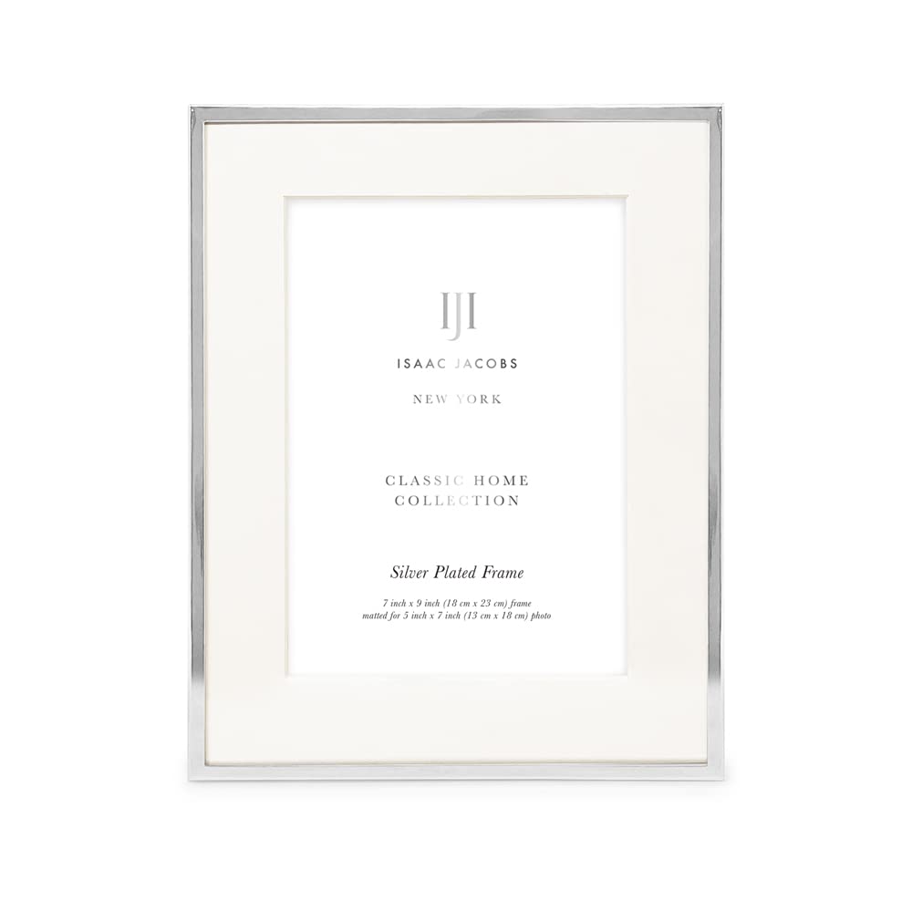 Isaac Jacobs 7x9 (Matted 5x7) Silver Metal Picture Frame, Classic Metal Photo Frame Made For Tabletop & Hanging Display, Home and Office Décor, Photo Gallery and Wall Art (7x9 (Matted 5x7), Silver)