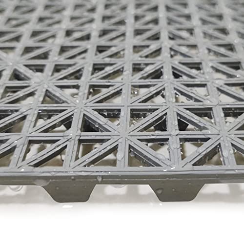 Jaderlu 12 Pack Modular Interlocking Cushion 11.6" x 11.6" Rubber Mat Floor Tile Mats Drain Pool Patio Balcony Yard Pet Area Washer Pad(Gray)
