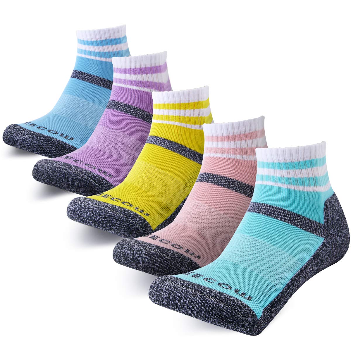 KEECOW Hiking Socks For Men & Women 5 Pairs Cushioned, Moisture, Crew, Socks For Running, Work, Trekking, Walking (Large, Crew)