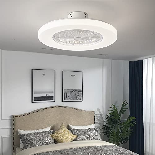 IYUNXI Modern Ceiling Fan with Lights, Flush Mount, Remote Control LED Dimming 3 Colors Lighting, Low Profile Ceiling Fan 23 Inch,72W Enclosed, Kitchen, Bedroom, Children's Room