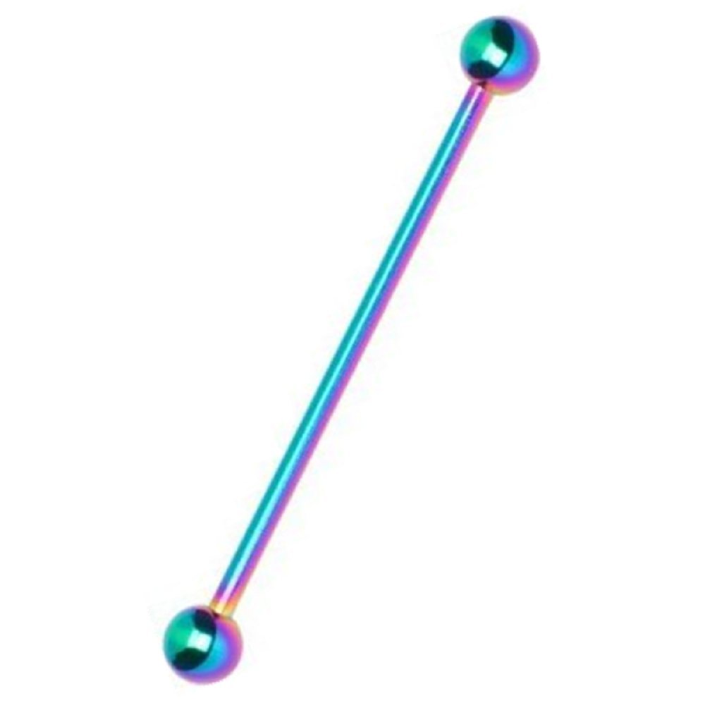 Industrial Barbell Rainbow Titanium Anodized 14G 1 1/2Length