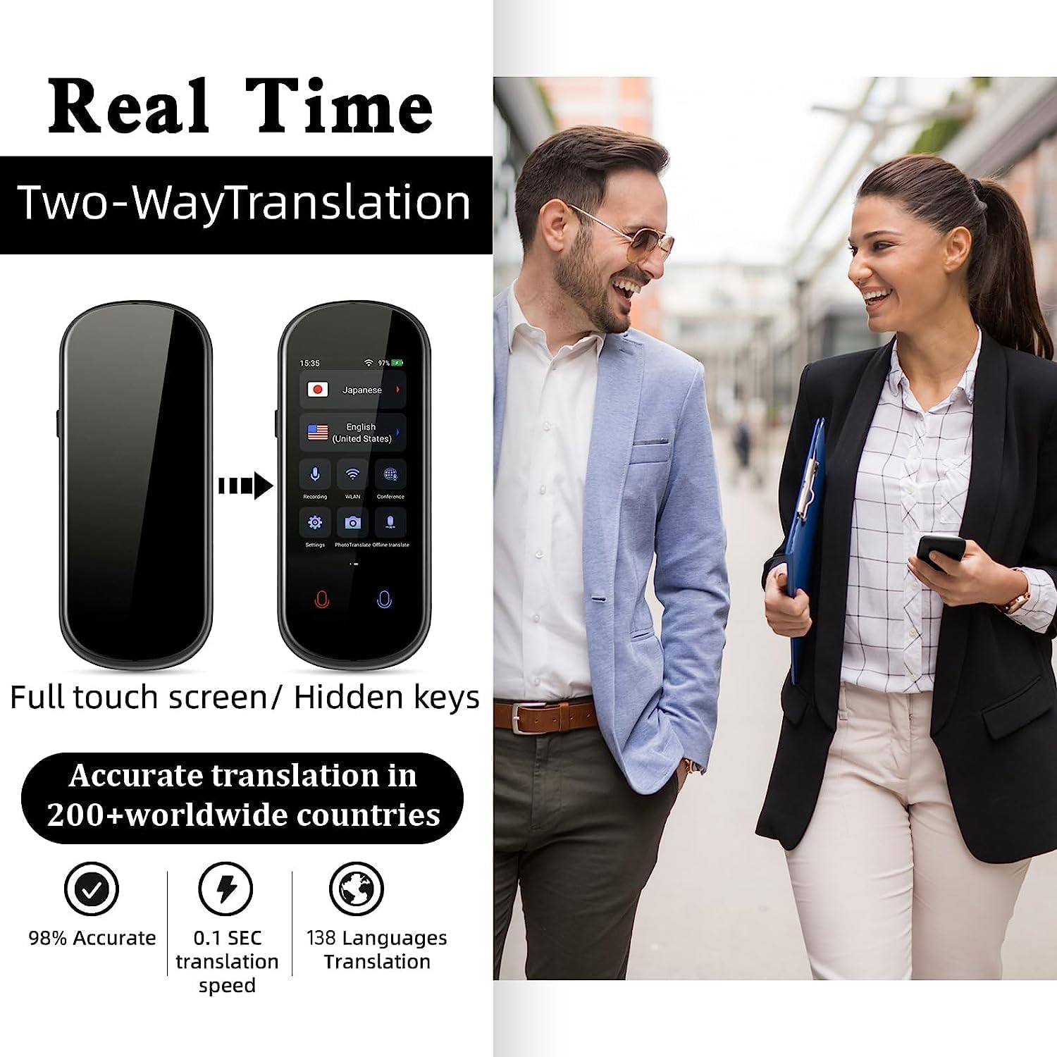 Instant Lanquage Translator Device,Electronic Foreign Language Translators,Two-Way Smart Voice and Photo Pocket Translator Real Time, 138 Languages Supported, Standy 180H, Portable Offline Translatio