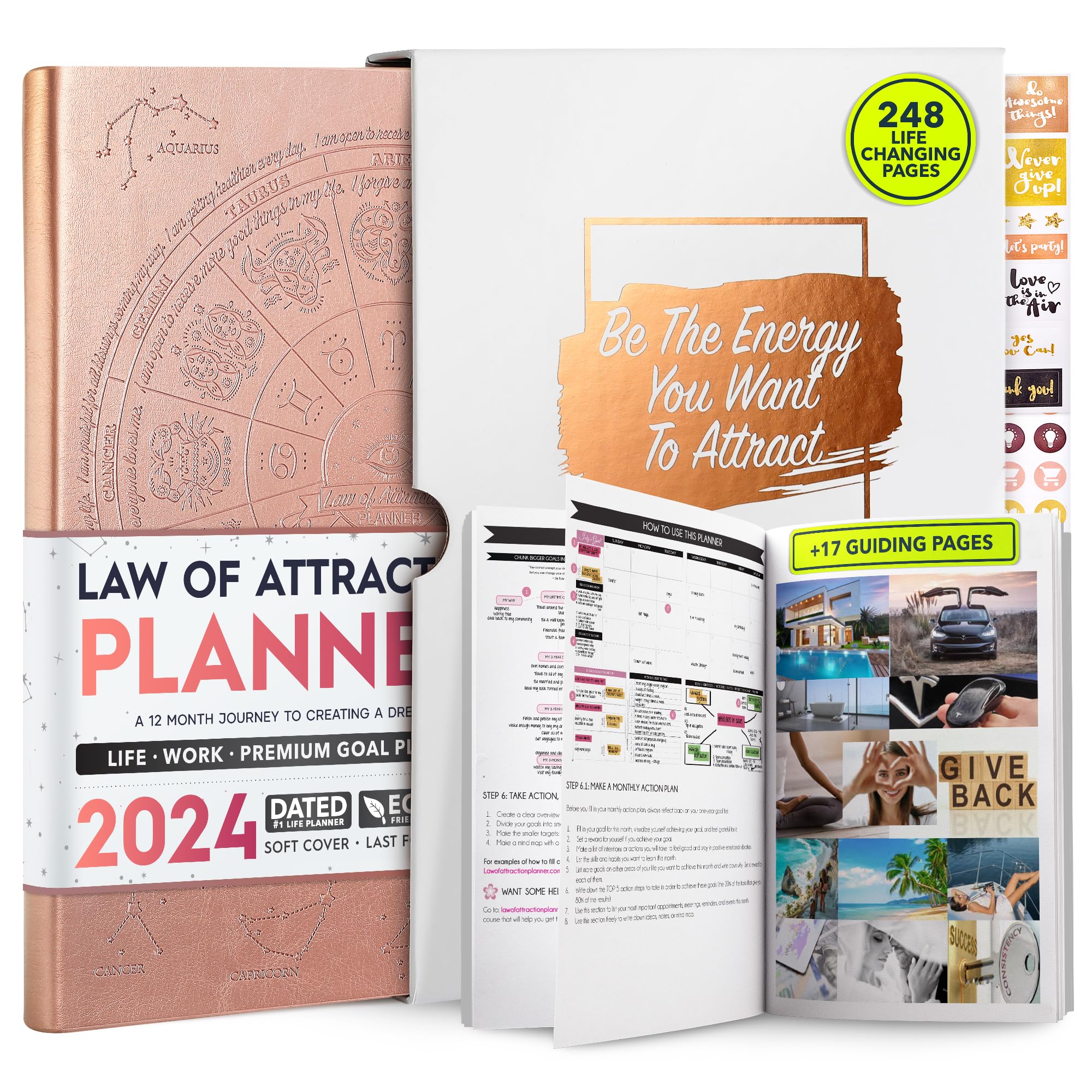 Law of Attraction Planner 2024-2024 Planner Weekly and Monthly, Hourly Planner, Daily Planner, Daily Gratitude Journal, Positive Habit Maker, Vision Board, Planner Stickers & Gift Box