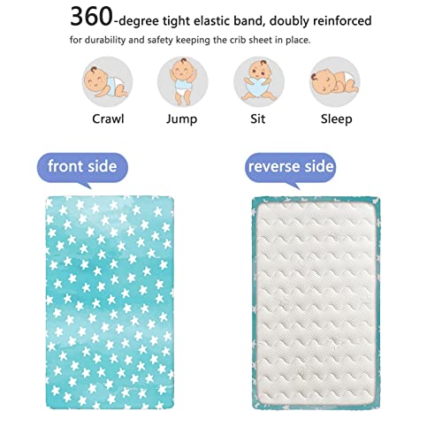 Star Themed Fitted Mini Crib Sheets,Portable Mini Crib Sheets Ultra Soft Material-Baby Sheet for Boys Girls,24β x38β,Pale Blue and White