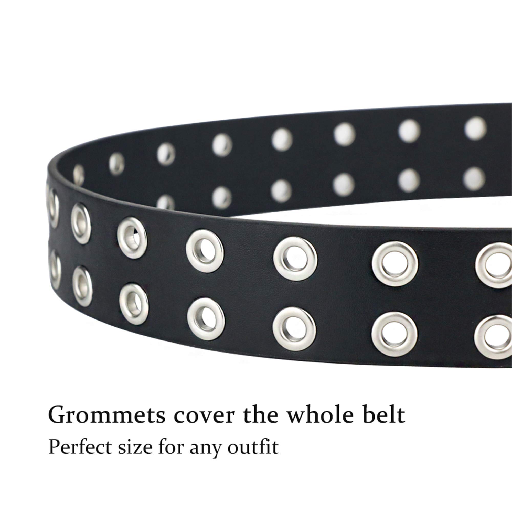 maikun Grommet Leather Belts for Women, Cute Black Belt, Studded Belt Punk Accessories,43" long, fit for waist size under 36"