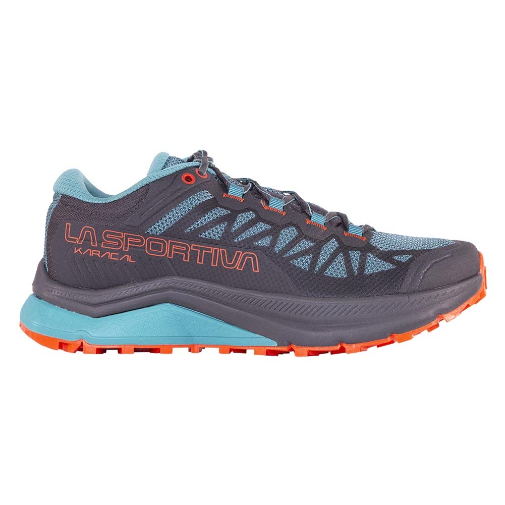 La Sportiva Womens Karacal Trail Running Shoe, Carbon/Lagoon, 9