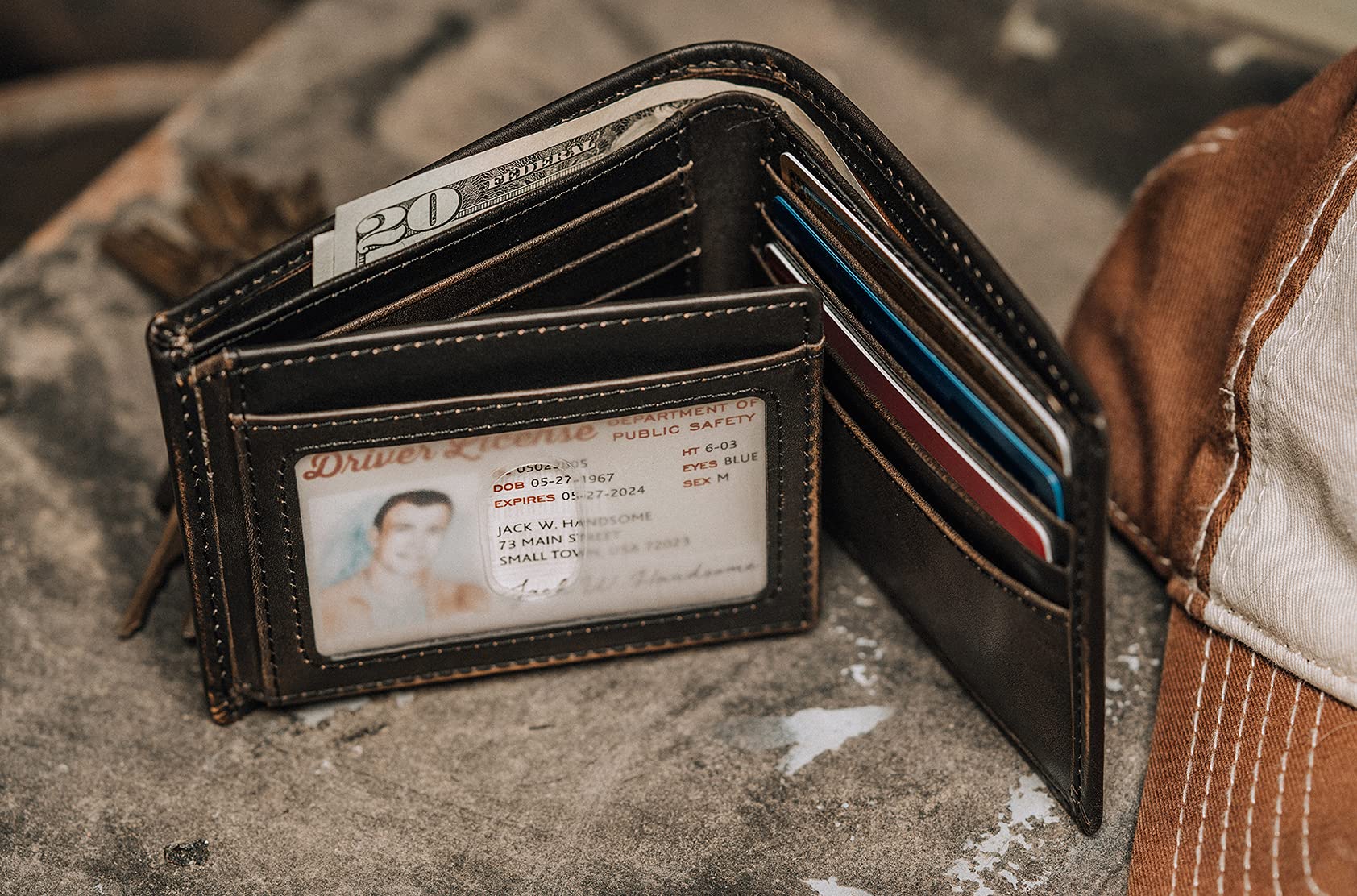 House of Jack Co. DEER Bifold Wallet for Men | Extra Capacity Two ID Windows | Full Grain Leather With Hand Burnished Finish | Multi Card Capacity | Deer Men's Wallet