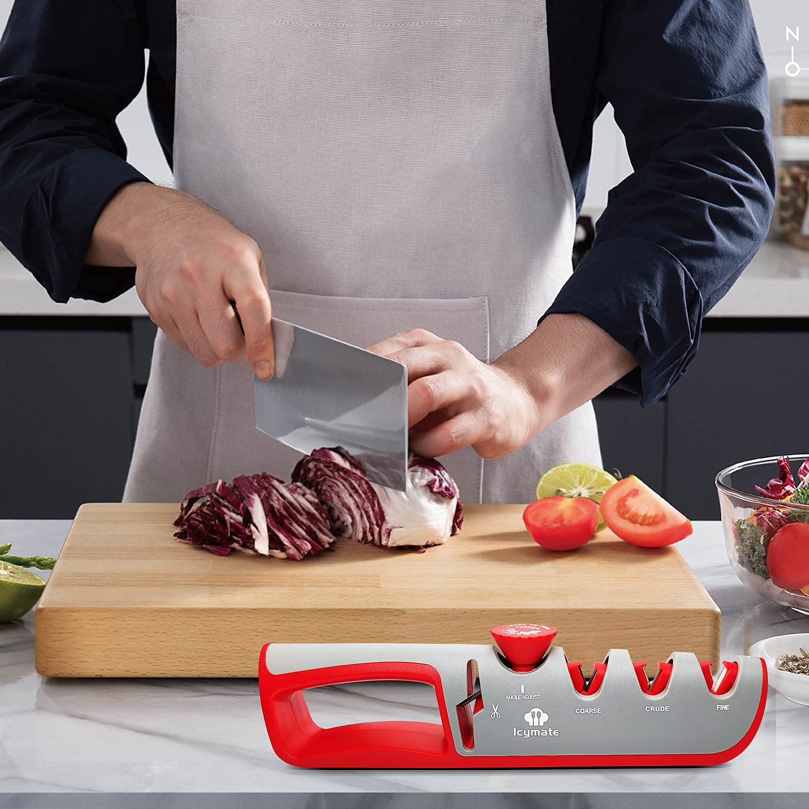 Knife Sharpeners, 4-in-1 Professional Sharpener with Adjustable Angle Button for Various Knives and Scissors, Kitchen Sharpening Tool Help Repair, Restore and Polish Blades Quickly