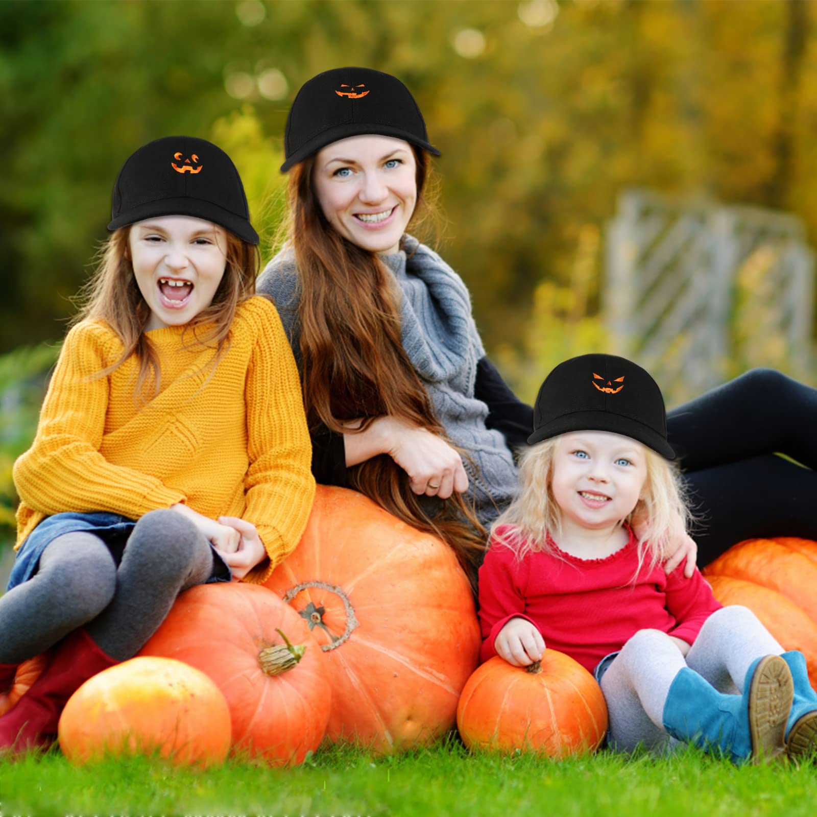 OBANGONG 4 Pcs Halloween Baseball Cap Pumpkin Baseball Dad Hats Adjustable Embroidery Ghost Smile Cap Unisex Black Cap for Men Women Daily Use