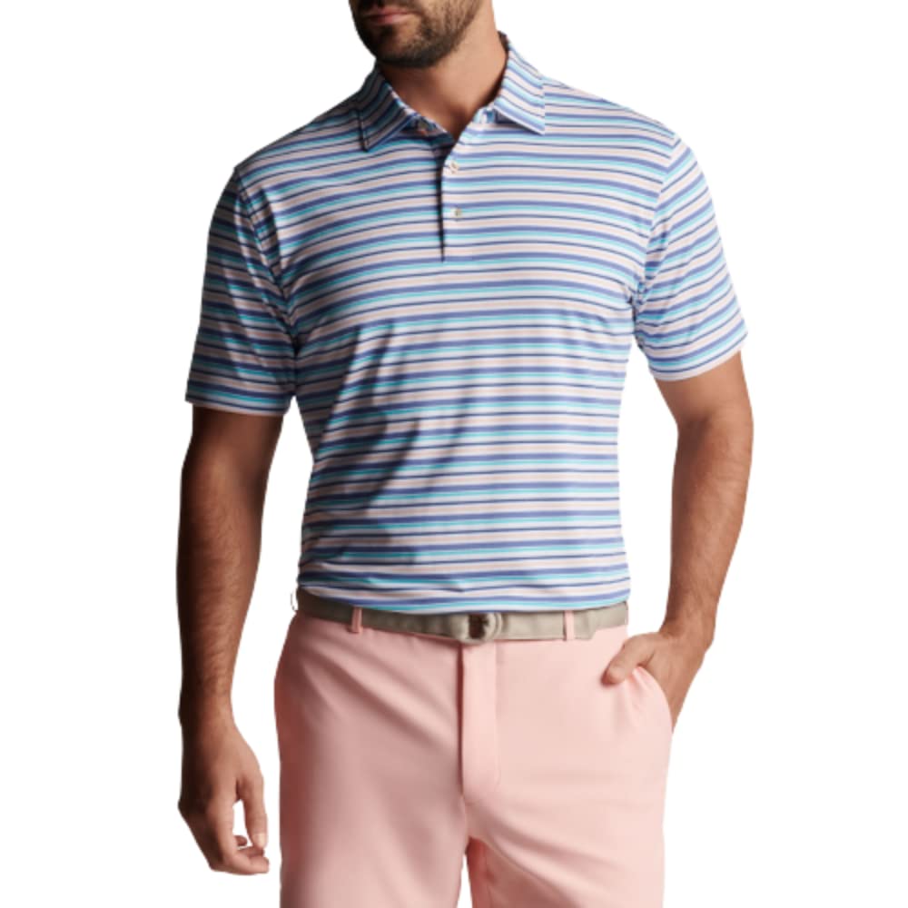 PETER MILLAR Mens Joan Performance Stripe Jersey Golf Polo - Port Blue XL