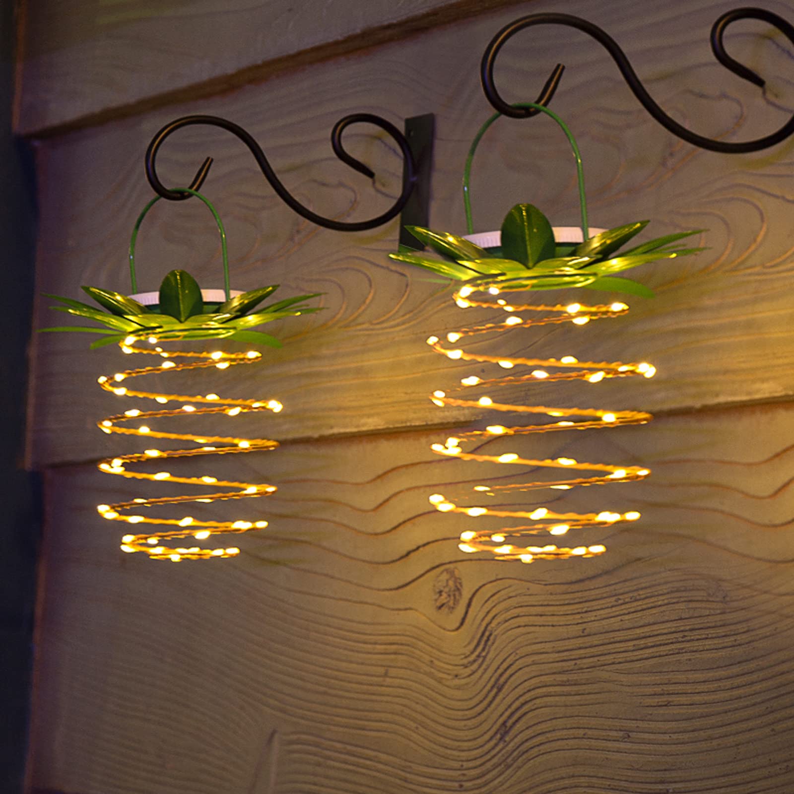 JSOT 2 Pack Solar Lanterns Outdoor Waterproof, 60LEDs Hanging Pineapple Decorative Lights for Backyard, Porch, Patio, Table, Yard, Balcony, Plants, Teepee, Lawn, Pathway, Warm Light.