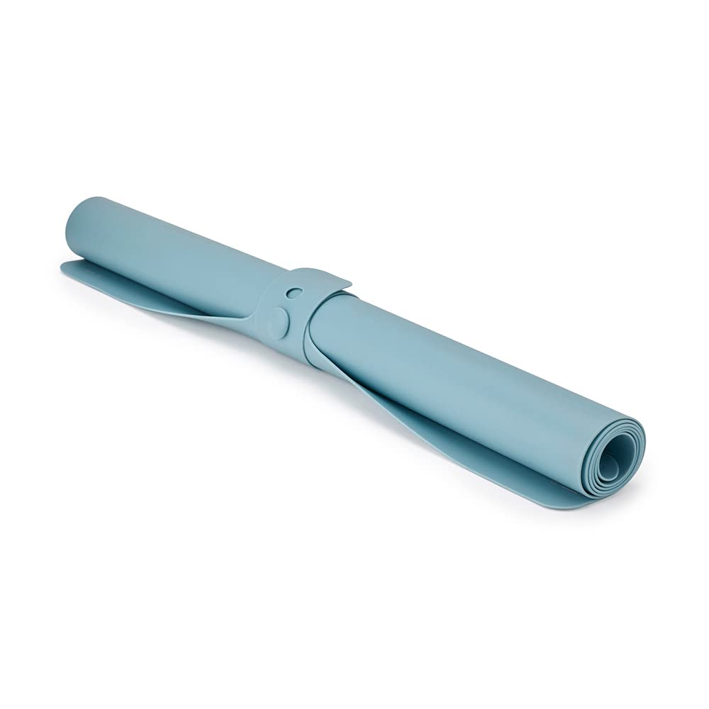 Joseph Joseph Roll-Up Non-Slip Silicone Pastry Mat with Measurements Lockable Strap 23" x 15", Blue
