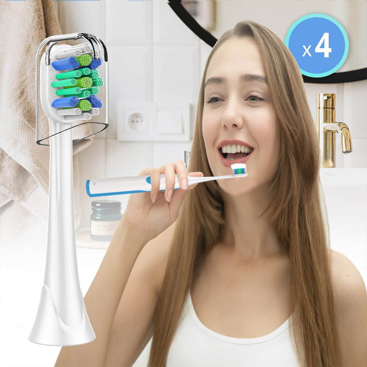 Replacement Toothbrush Heads Compatible with Philips Sonicare Replacement Heads, 4 Pack, Electric Brush Head for Sonic Care DiamondClean HX3x/6x/9x with Hygienic Cap