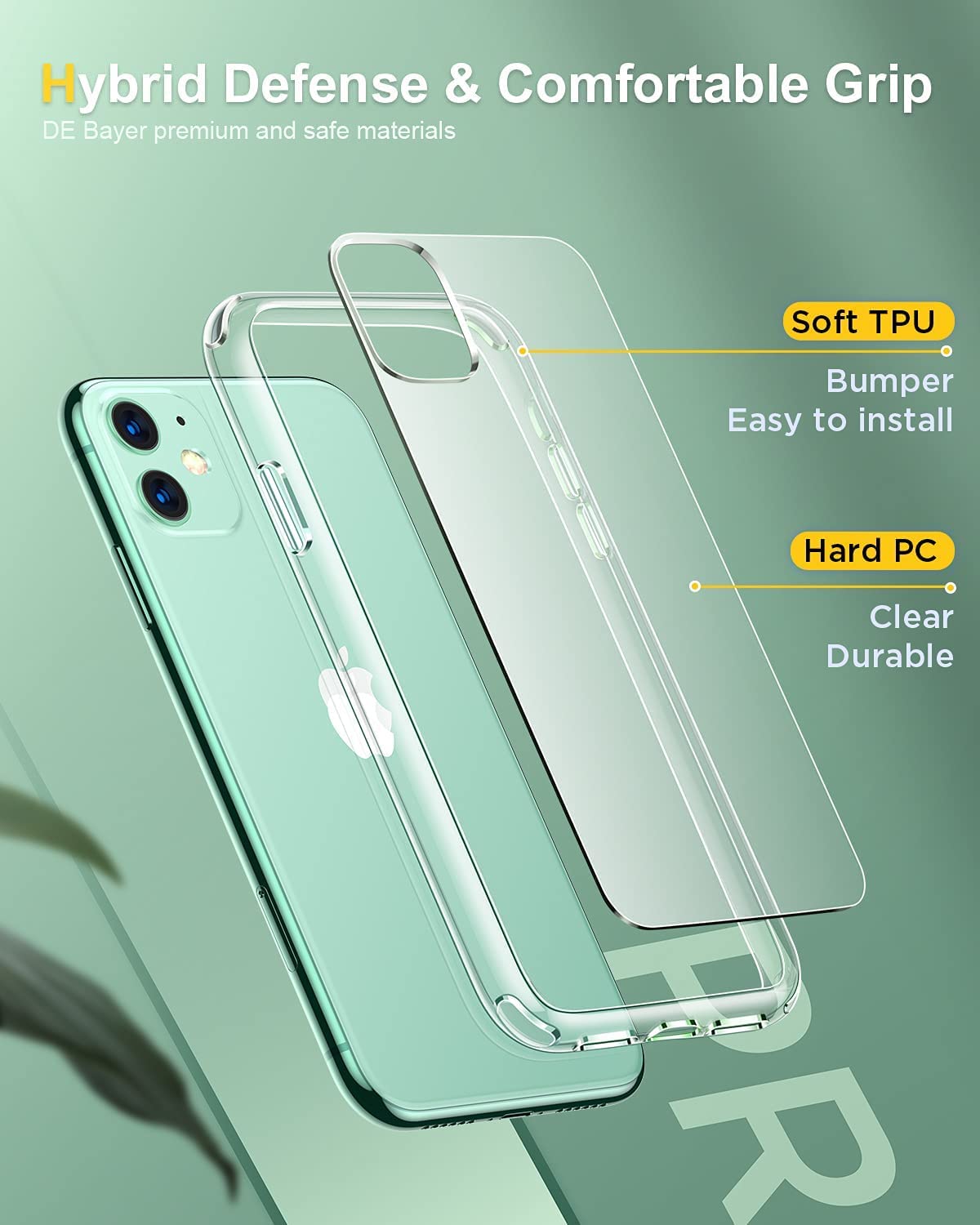 Humixx Crystal Clear Designed for iPhone 11 Case,[Not Yellowing][Military Grade Drop Protection] Explosion Hard Back and Soft TPU Bumper Shockproof Protective 11 Phone Case Cover 6.1 Inch