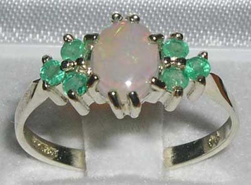 LetsBuyGold 925 Sterling Silver Natural Opal and Emerald Womens Band Ring - Size 9.5