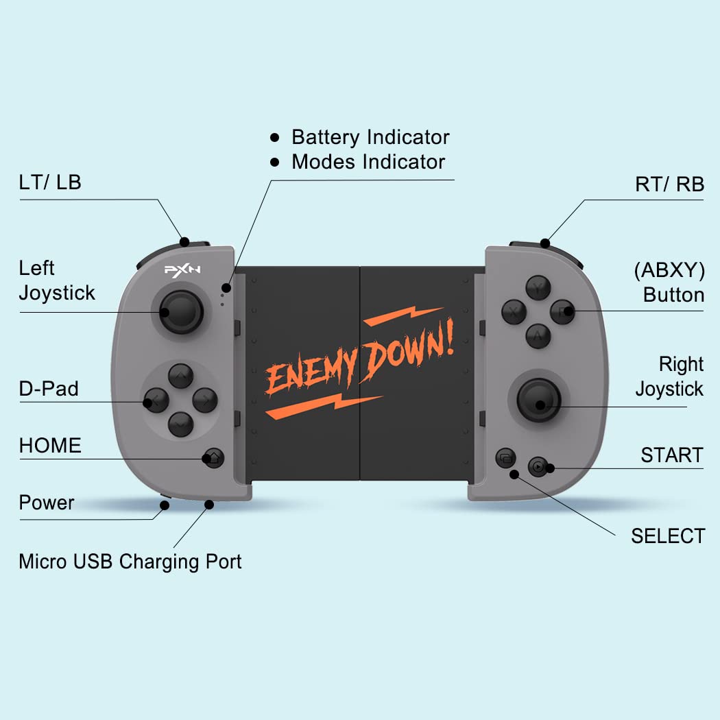 Mobile Game Controller, PXN P30PRO Retractable Low Latency FPS Game Gamepad, Micro USB Plug and Play E-Sports Gamepad for 4-6.67inch (Stretch: 6.5) Android/Apple/Samsung Smartphones - Gray