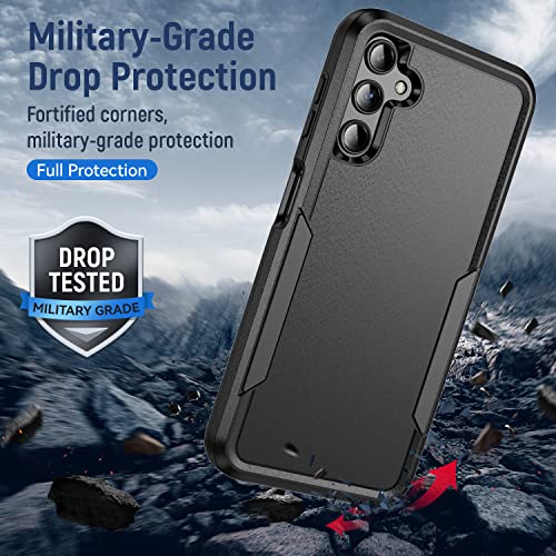 Teayoha 4-in-1 Samsung Galaxy A14 5G Case, [2 Pack Tempered Glass Screen Protector + Tempered Camera Lens Protector] Slim Heavy Duty Full-Body Shockproof Cover [Anti-Scratch], Black