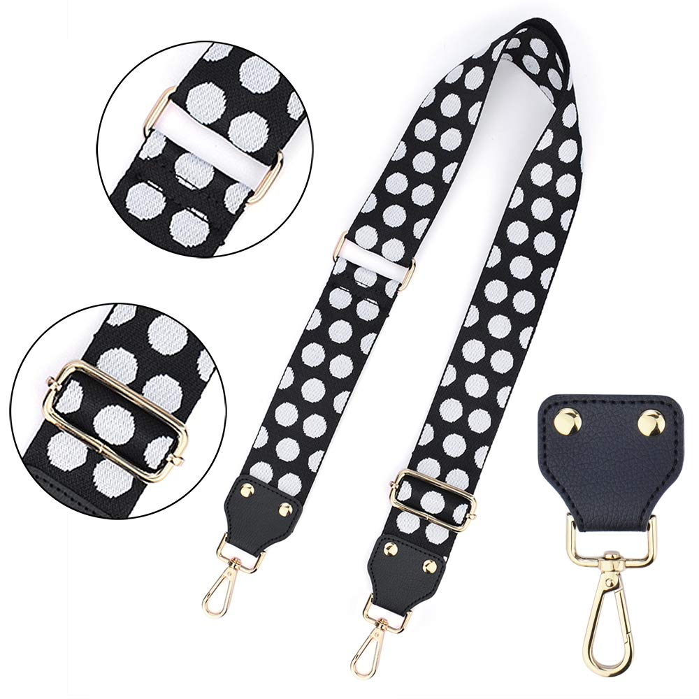 LIFEMATE Wide Bag/Purse Strap Replacement Crossbody Shoulder For Women Adjustable Jacquard Woven Cotton Guitar Strap Banjo Strap Style (053 Polka Dots)