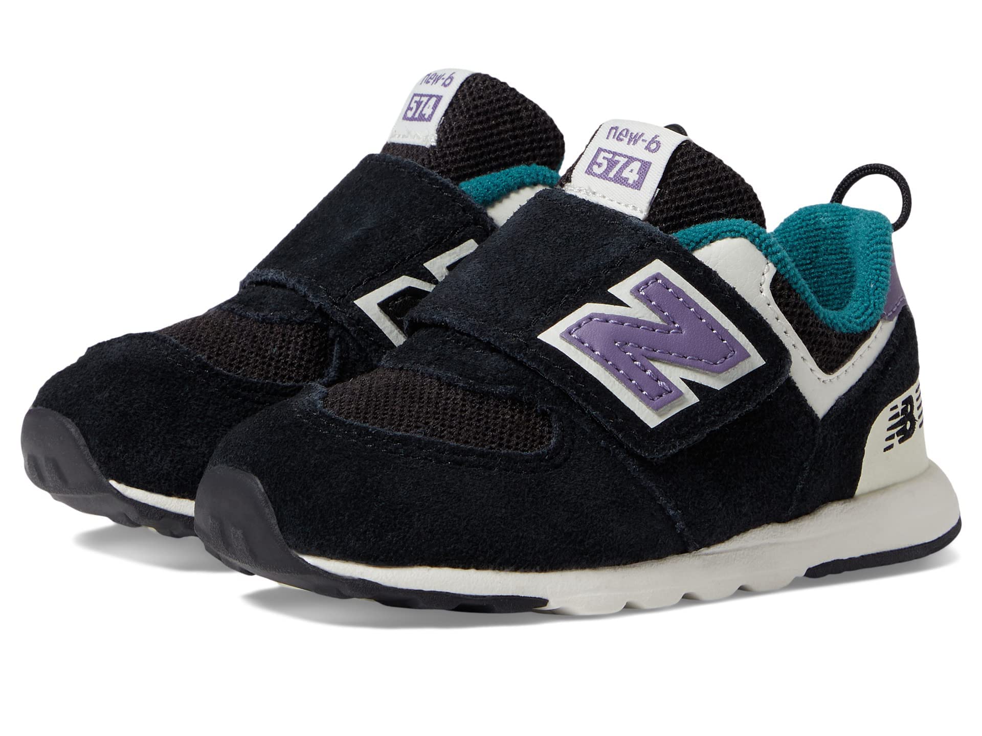 New Balance Boy's 574 New-B V1 Neo Sole Hook and Loop Sneaker, Black/Mercury/Vintage Teal, 8.5 X-Wide Toddler