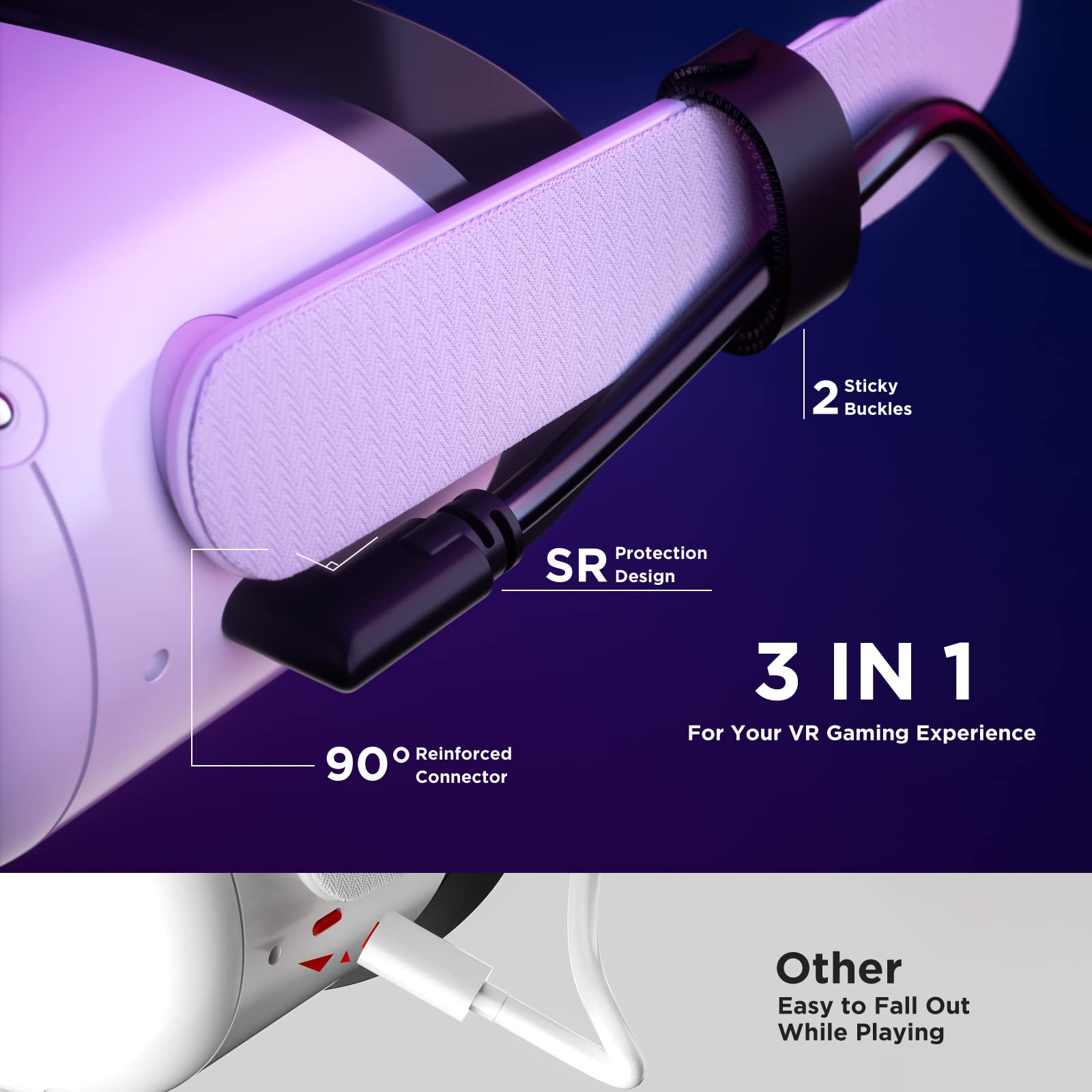 QWOS Link Cable 16FT for Oculus Quest 2, with Separate Charging Port for Unlimited Playtime, USB 3.2 Gen 1 High Speed Data Transfer, VR Headset Cable Accessories for PC/Steam VR