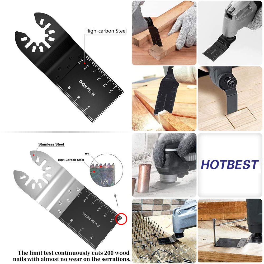 HOTBEST 68 Pcs Universal Wood/Metal Oscillating Multi Tool Saw Blades Accessories Contain Multitool Blades & Sanding Pad/Sheet for Multimaster Porter Cable Black&Decker Bosch Craftsman etc