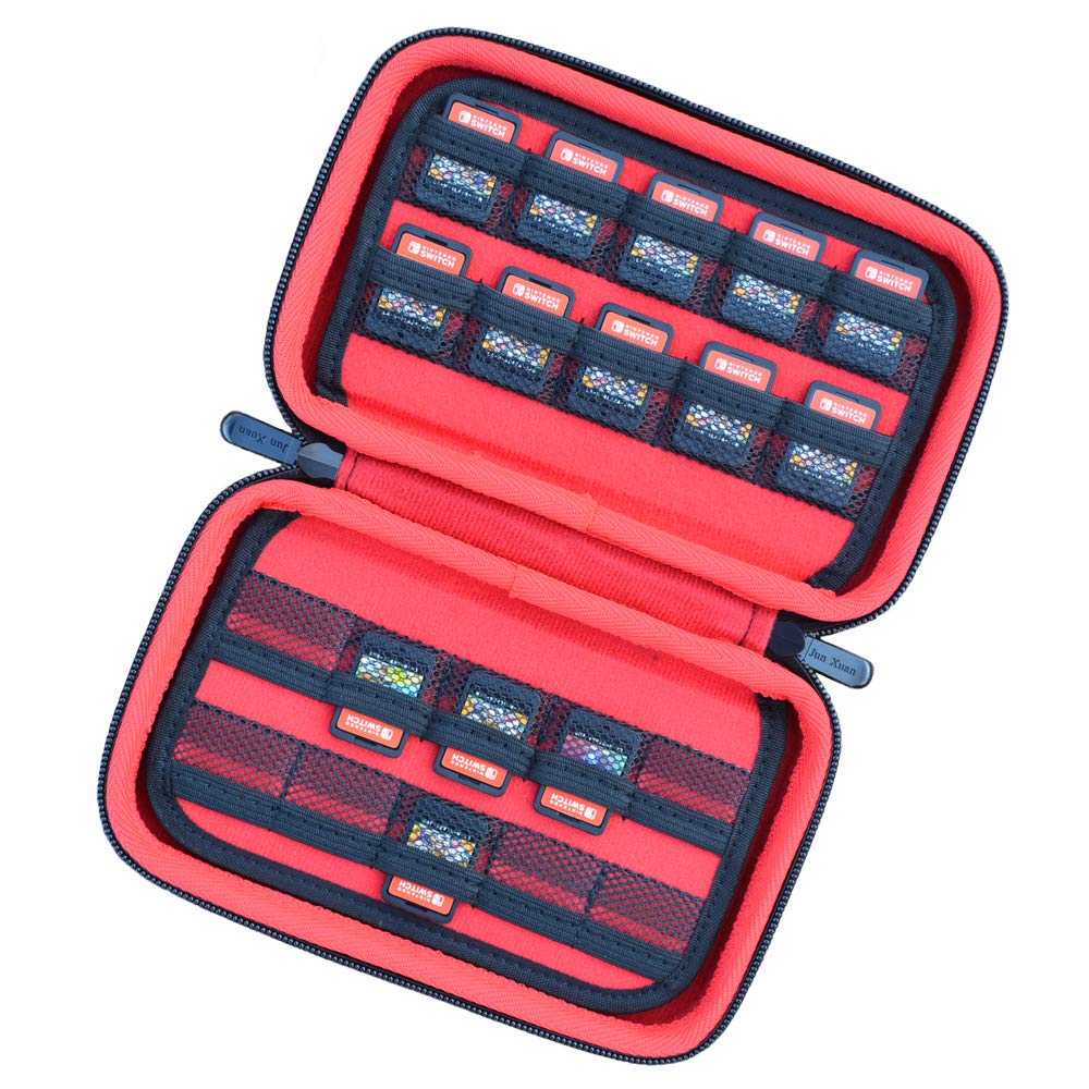 Jun Xuan Hard Game Card Holder Storage Case for Nintendo Switch Games, Switch Game Holders or PS Vita or SD Memory Card Case (Black/Red)