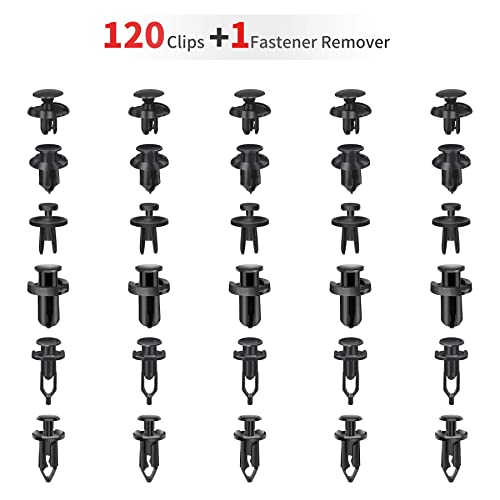 KCRTEK 120 pcs 6.3mm 8mm 9mm 10mm Nylon Bumper Push Fasteners,Bumper Clips with Fastener Removal Tool