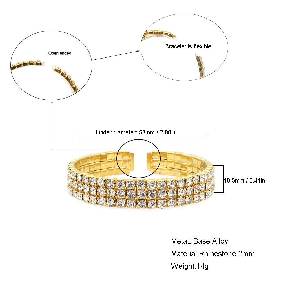 JSEA S9-Womens Rhinestones Wide Cuff Bracelet Bangles Silver and Gold Tone Wedding Party Jewelry