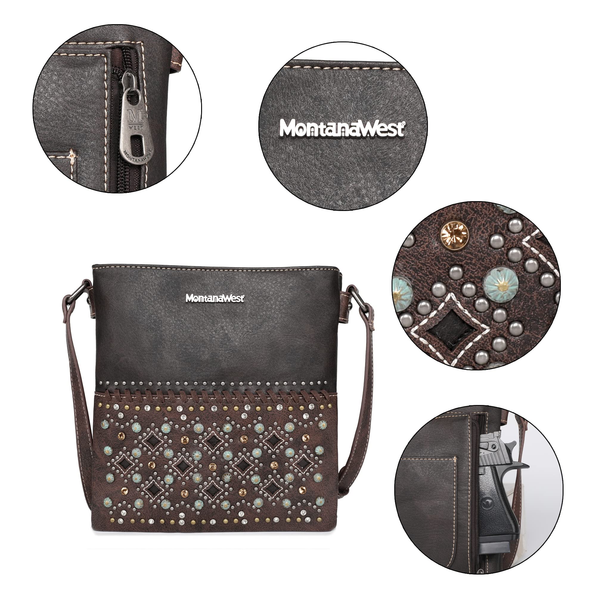 Montana West Vegan Leather Concealed Carry Crossbody Bag Western Purses for Women MBB-MW1068G-9360CF Coffee