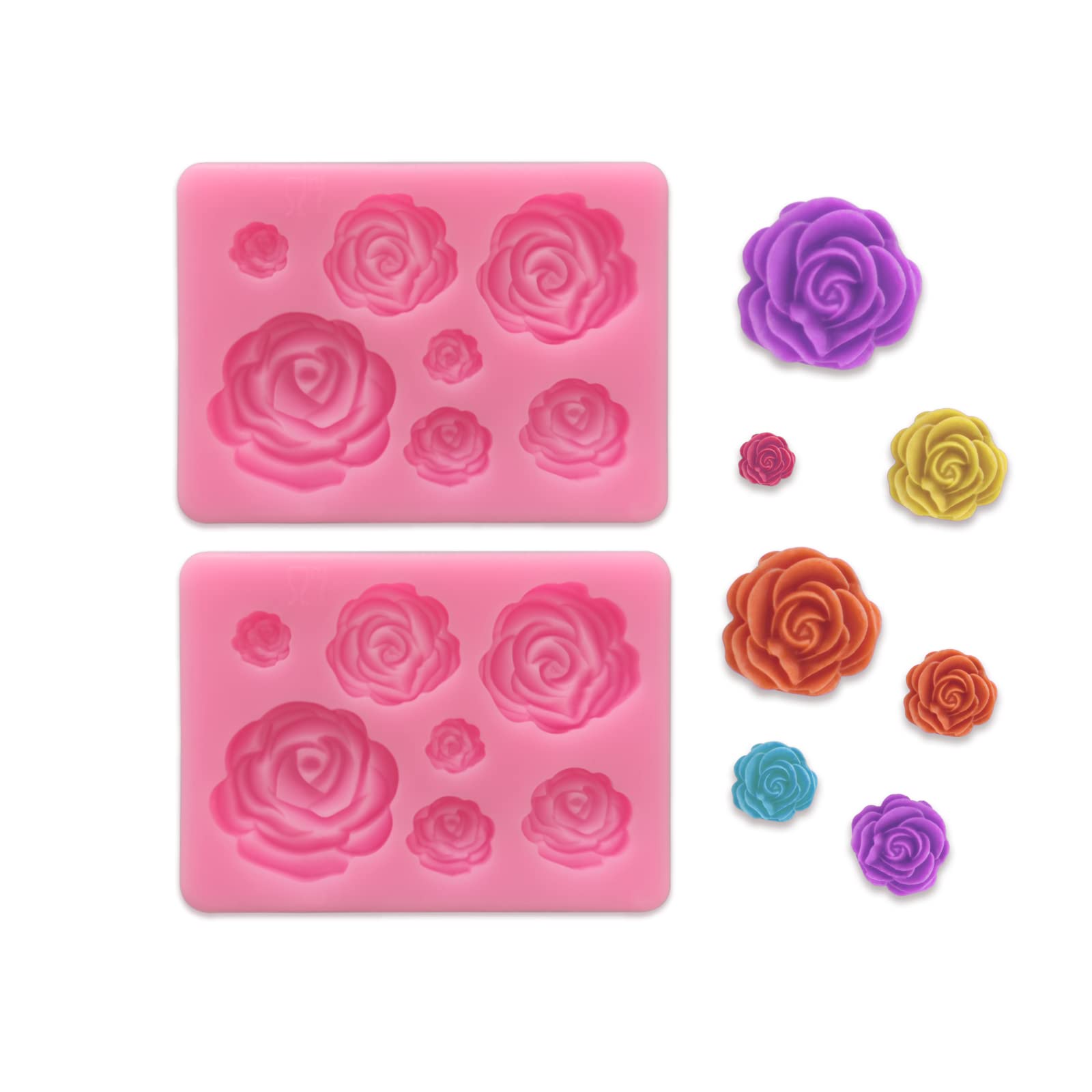Owfvlazi Silicone Rose Flowers Chocolate Molds Set Non-Stick BPA Free Baking Candy Silicone Jelly Pudding Candy Molds Bakeware Set Ice Cube Tray Chocolate Candy Moulds Kit for Weeding Party Decoration