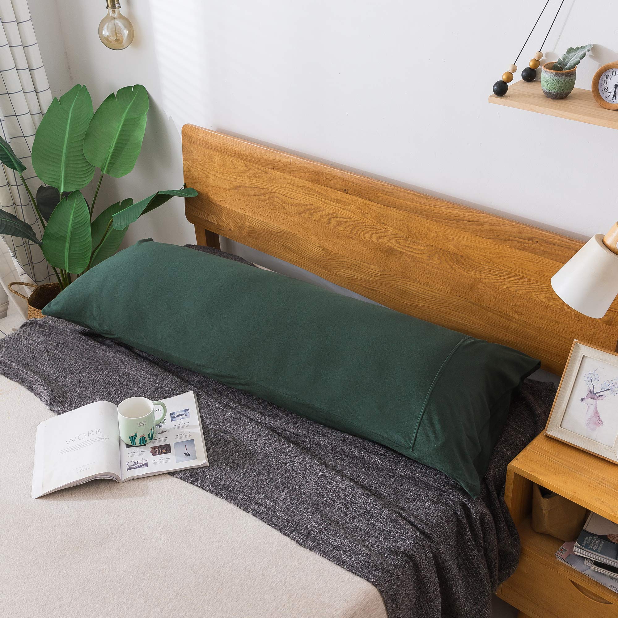 Household 100% Jersey Cotton Pillowcase 20βx54β-Light Weight, Comfortable, Super Soft Pillow Case with Envelope Closure Extremely Durable(Dark Green, Body Size Pillowcase)