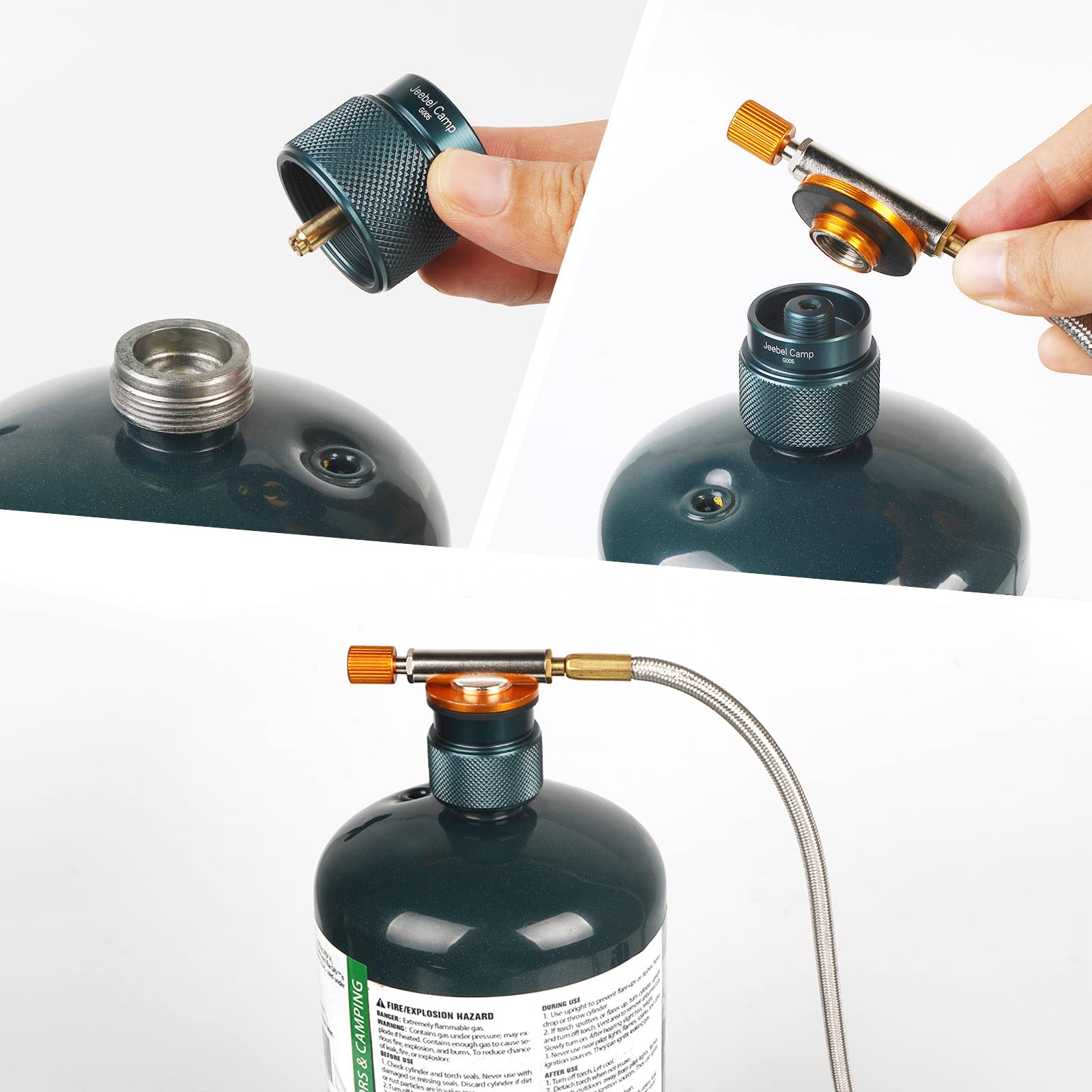 Jeebel Camp Propane Canister to Threaded Camping Stove Adapter 1L Propane Small Tank Input EN417 Lindal Valve Output