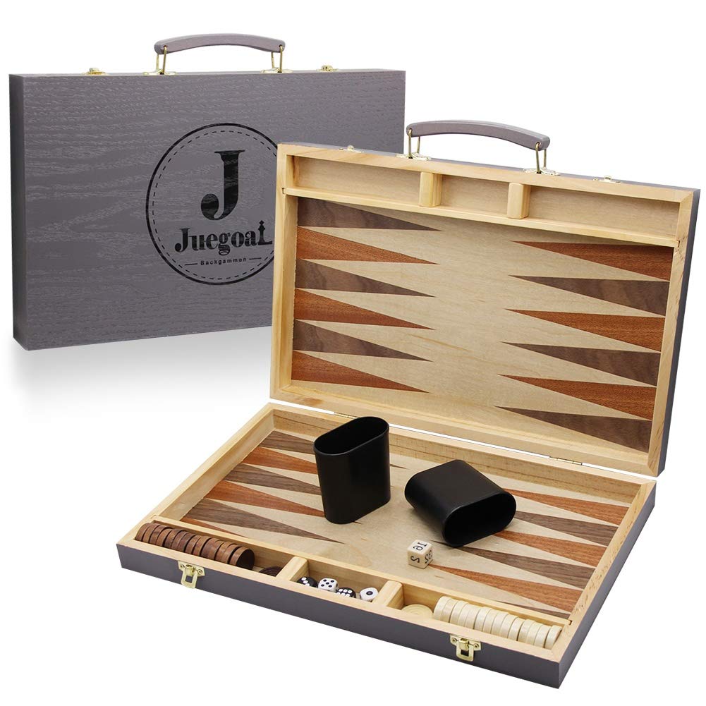 Juegoal 15 inch Wooden Backgammon Set, Portable Travel Folding Board Game