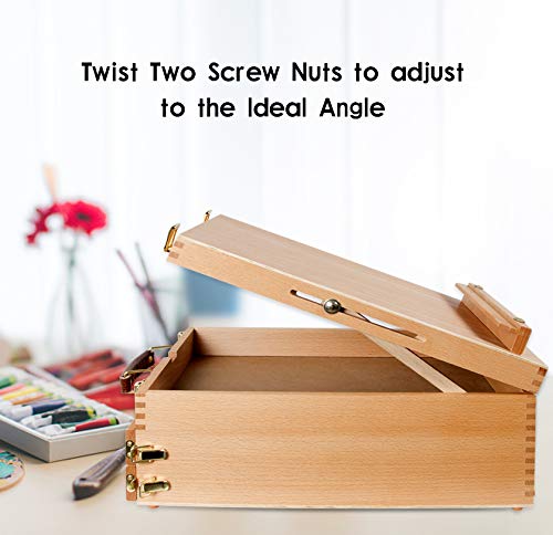 Kuyal Art Supplies Box Easel Sketch Box Painting Storage Box-Adjustable Design with Large 2-Drawer（2-Drawer Box Easel)