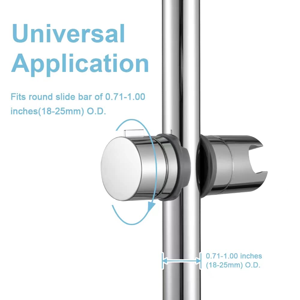 OFFO Shower Head Holder for Slide Bar Adjustable 0.71-1.00 in(18-25mm) O.D, Adjustable Holder for Slide Bar Slider Clamp Bathroom Replacement, 360 Degree Rotation Sprayer Holder, Chrome Plated