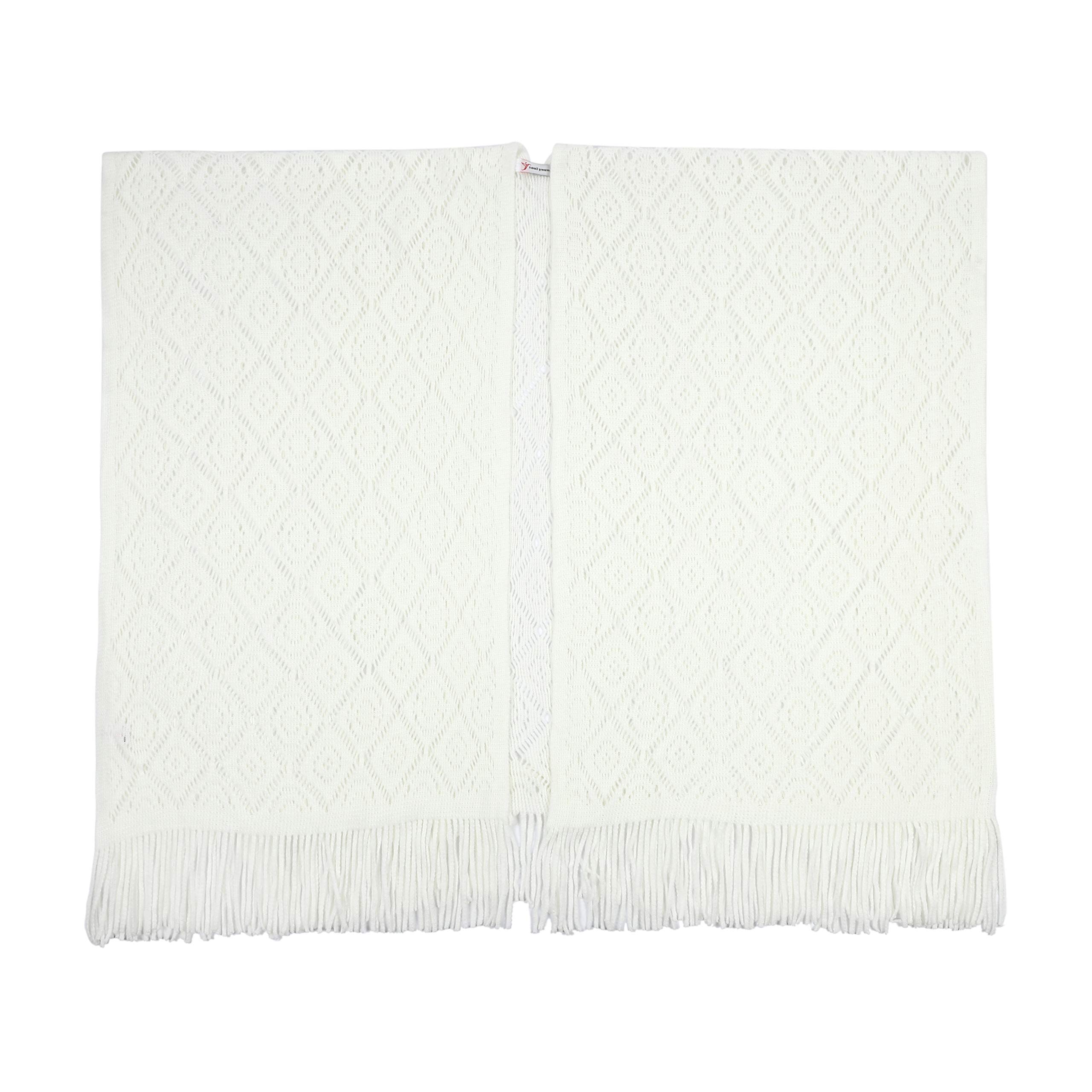 Knit Shawl Wrap for Women - Soul Young Ladies Fringe Knitted Poncho Cardigan Cape(One Size,Cream White Block)