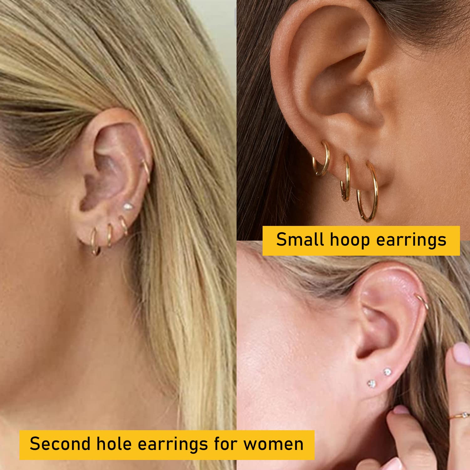Jstyle 9Pairs Stainless Steel Tiny Stud Earrings for Women Endless Hoop Earrings CZ Ball Earrings Set Gold Tone