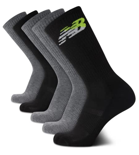 New Balance Men's Athletic Arch Cushion Comfort Crew Socks (5 Pack), Size 6-12.5, Grey/Black